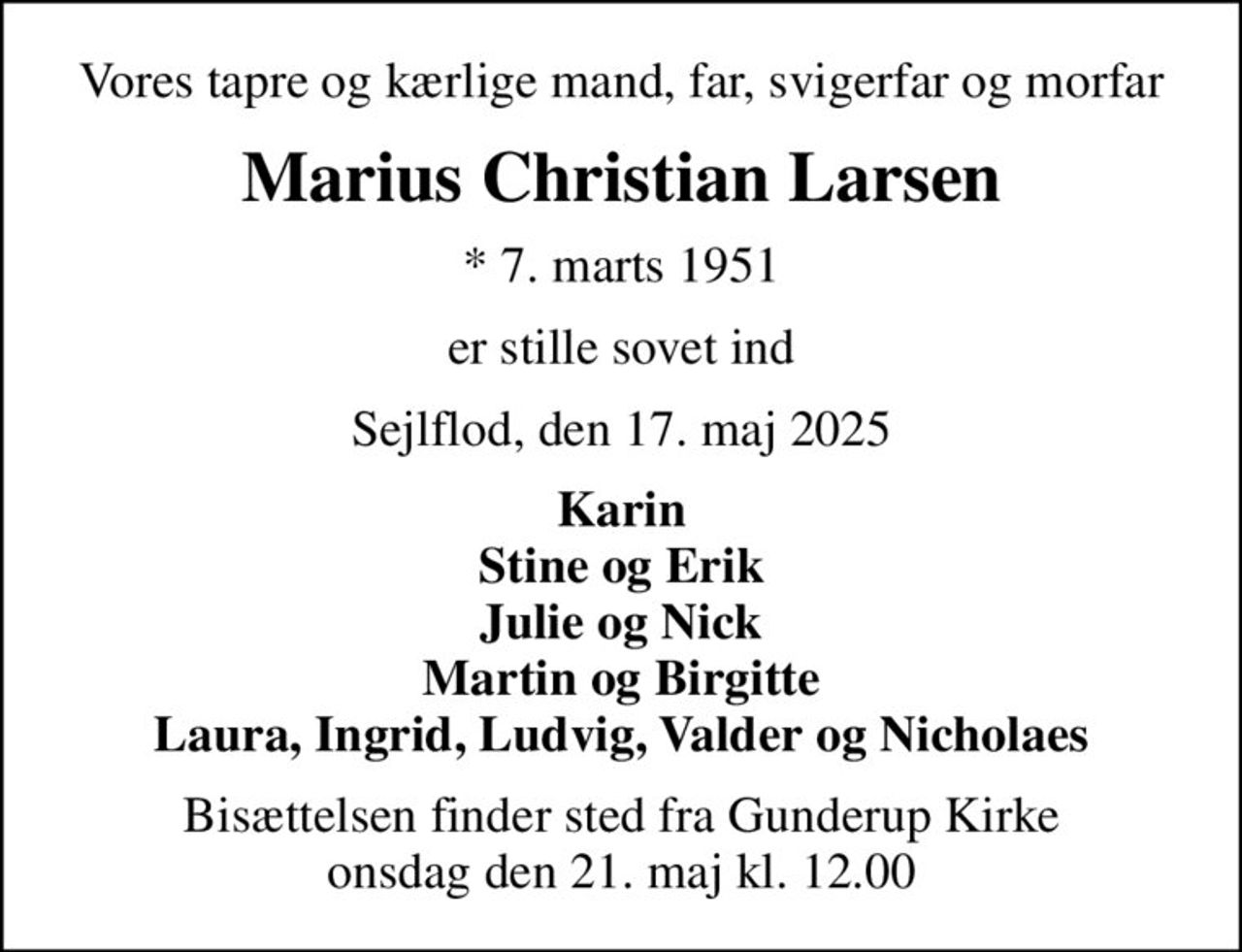 Marius Christian Larsen | Dødsannoncer i Danmark