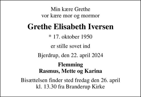 Grethe Elisabeth Iversen | Dødsannoncer i Danmark