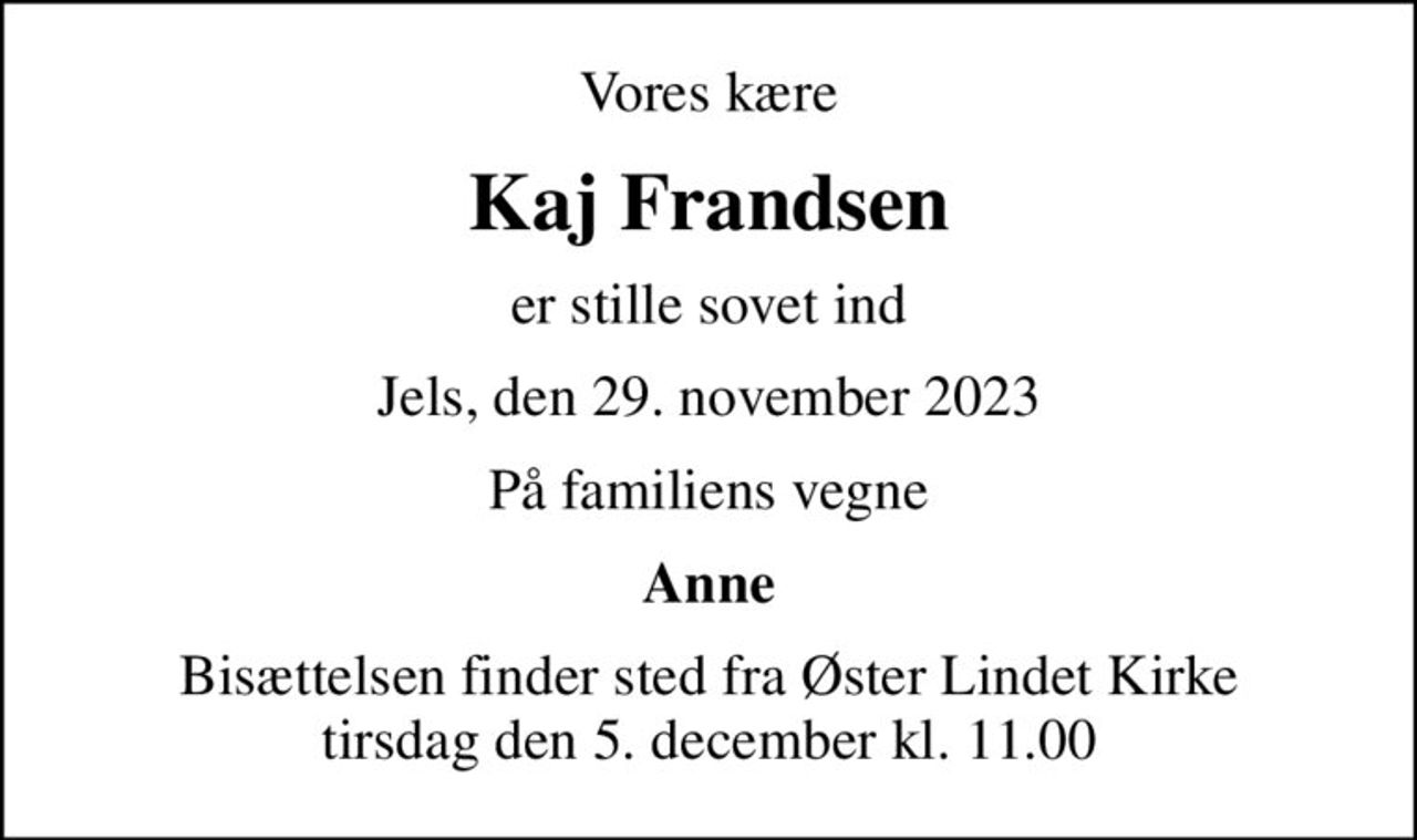 Kaj Frandsen | Dødsannoncer i Danmark