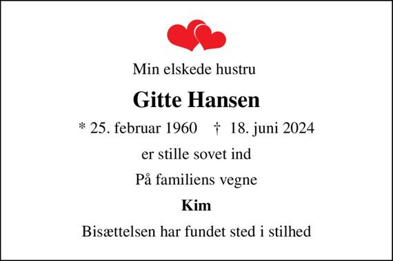 Gitte Hansen | Dødsannoncer i Danmark