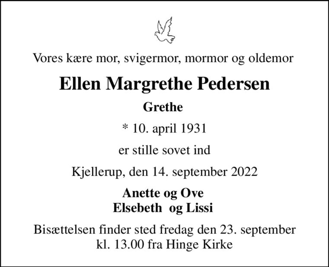 Ellen Margrethe Pedersen | Danmarks største medie for mindesider og ...