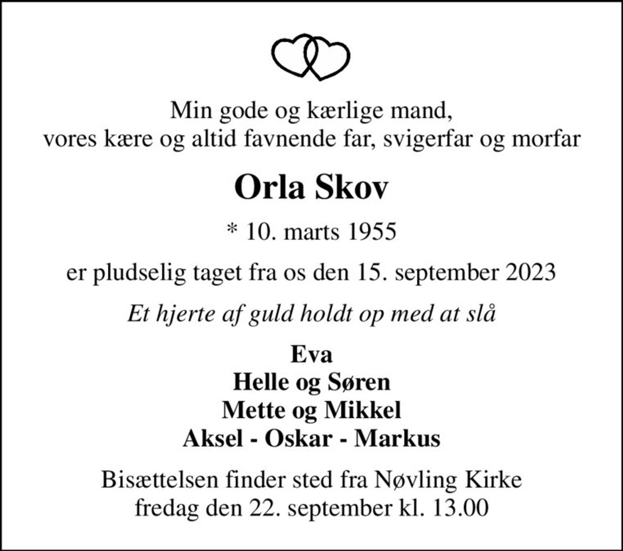 Orla Skov | Danmarks største medie for mindesider og dødsannoncer