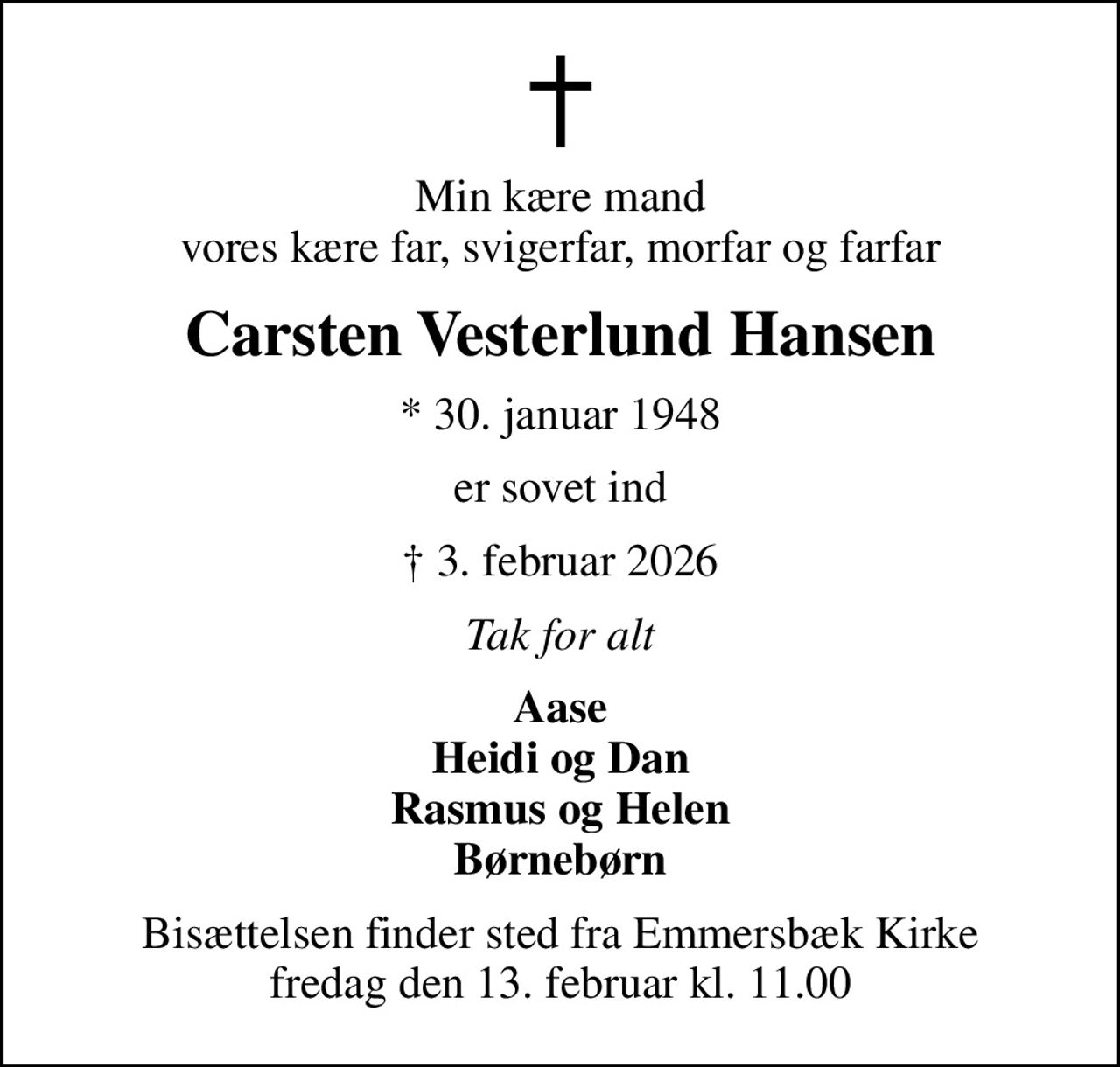 Carsten Vesterlund Hansen | Danmarks største medie for mindesider og ...