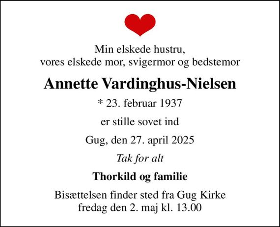 Annette Vardinghus-Nielsen | Dødsannoncer i Danmark