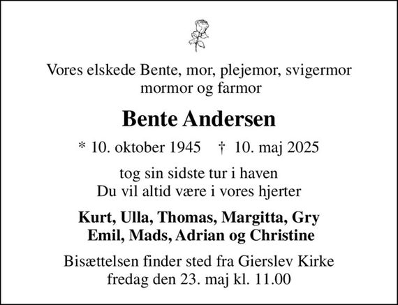 Bente Kristine Andersen | Dødsannoncer i Danmark