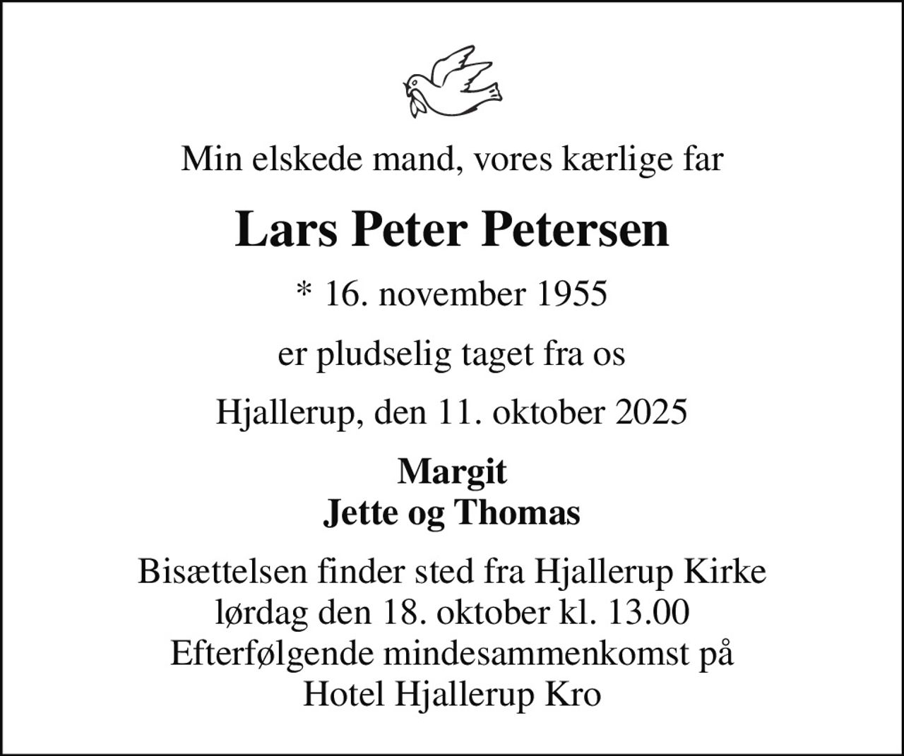 Lars Peter Petersen | Danmarks største medie for mindesider og dødsannoncer