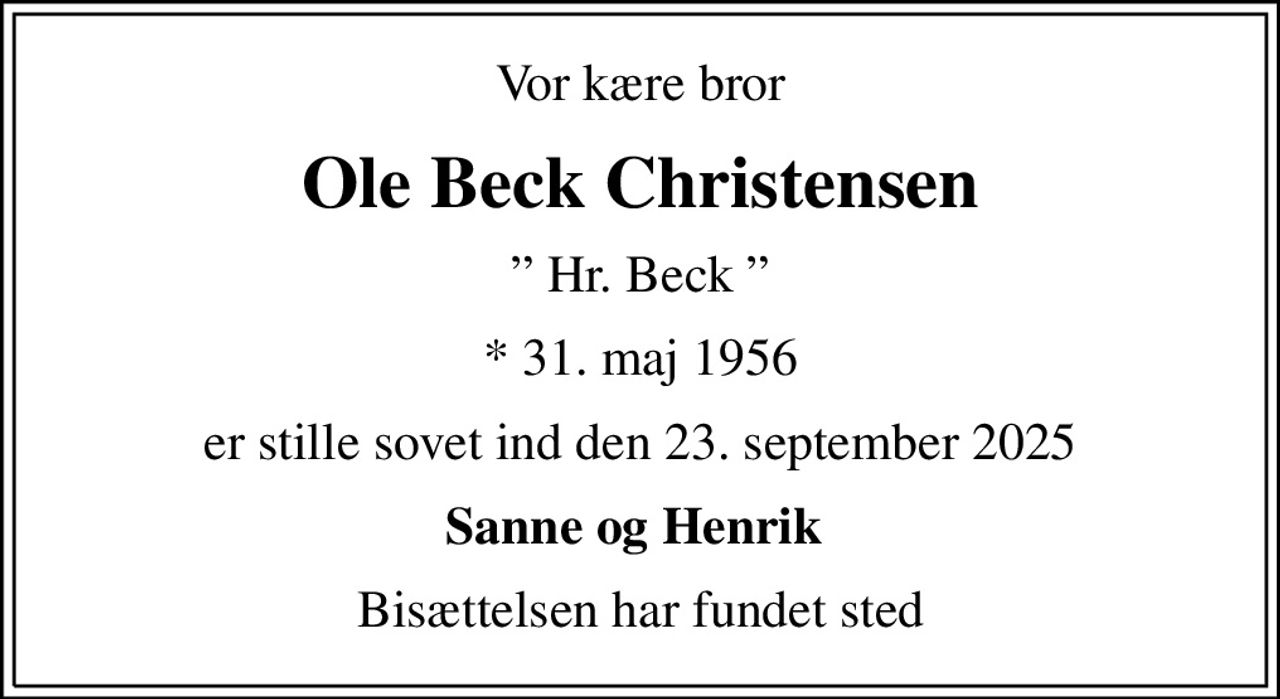 Ole Beck Christensen | Danmarks største medie for mindesider og ...