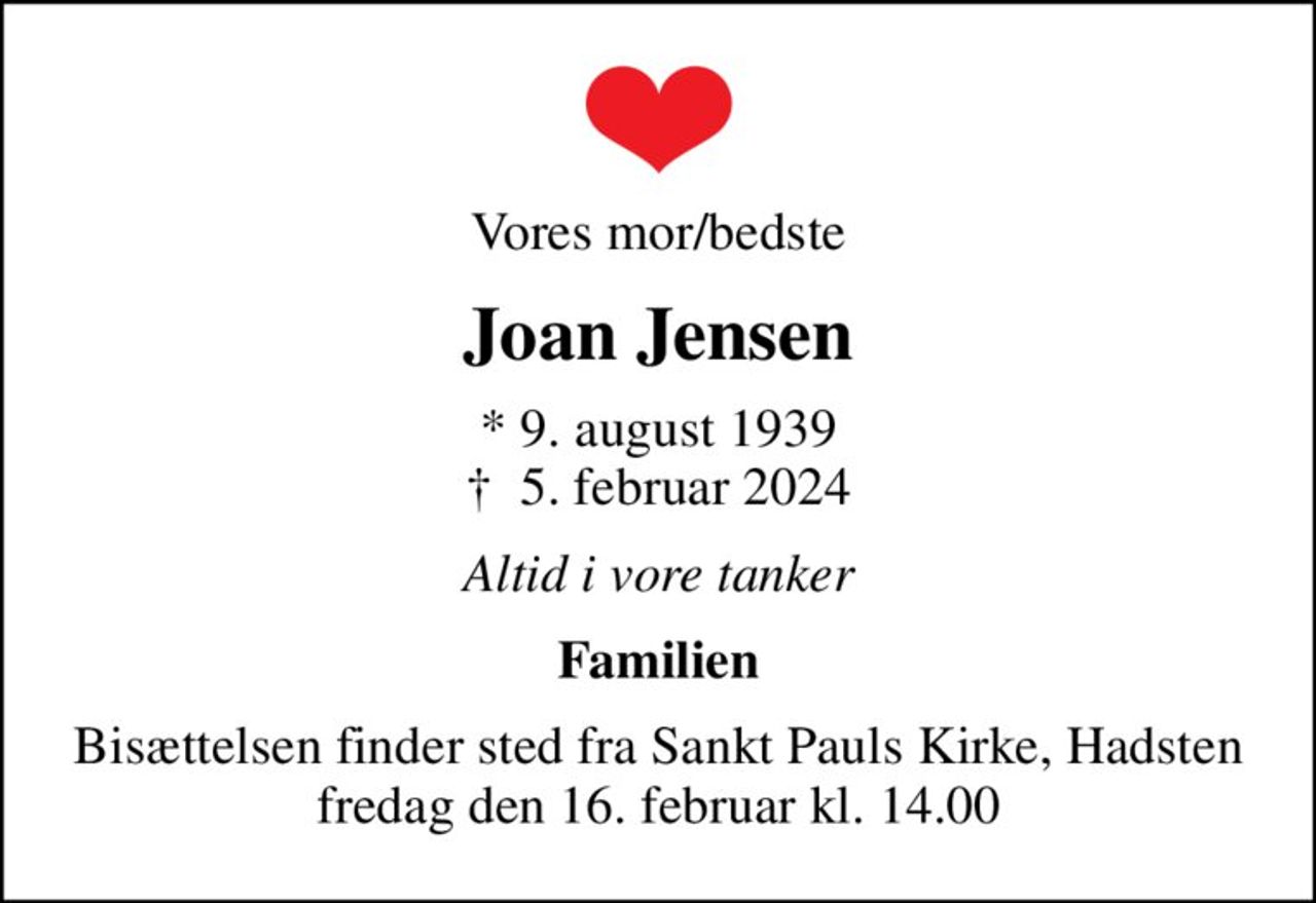 Joan Jensen | Danmarks største medie for mindesider og dødsannoncer