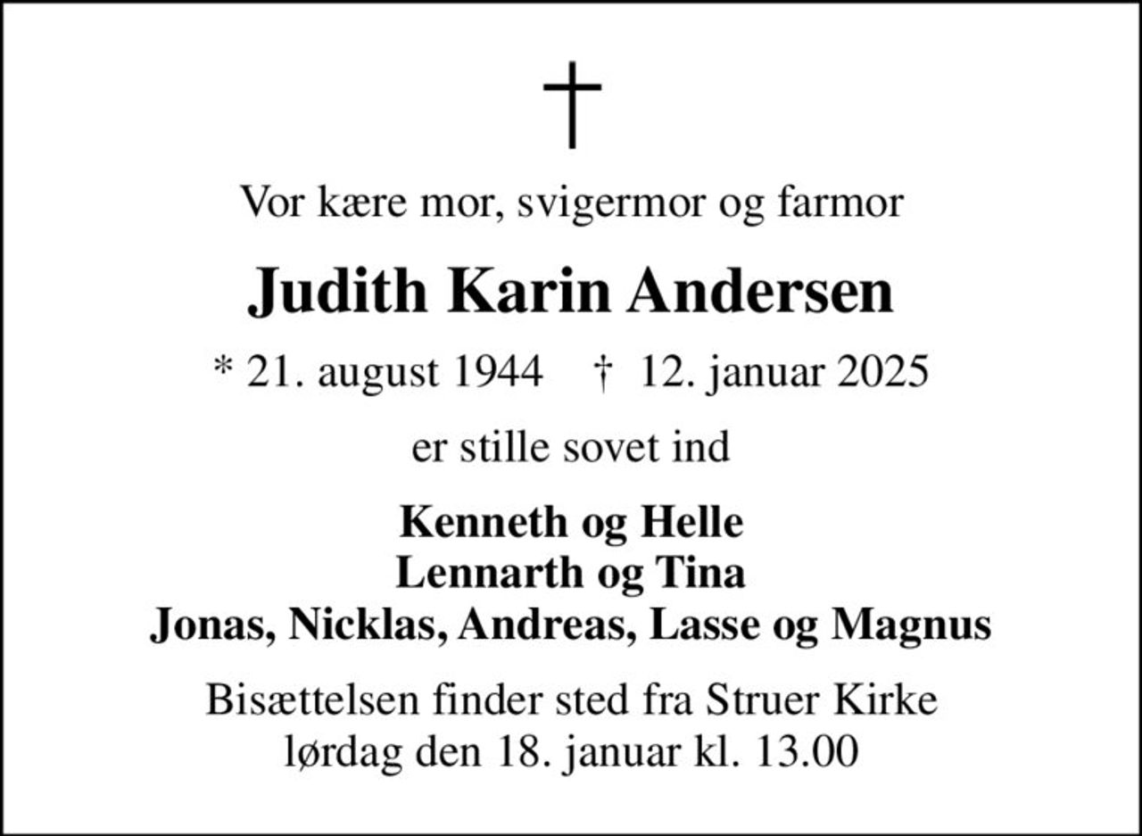 Judith Karin Andersen | Danmarks største medie for mindesider og ...