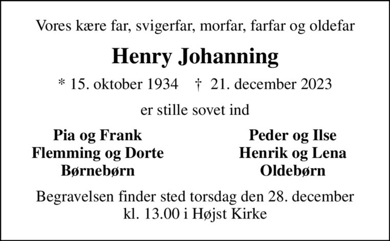 Henry Johanning | Dødsannoncer i Danmark