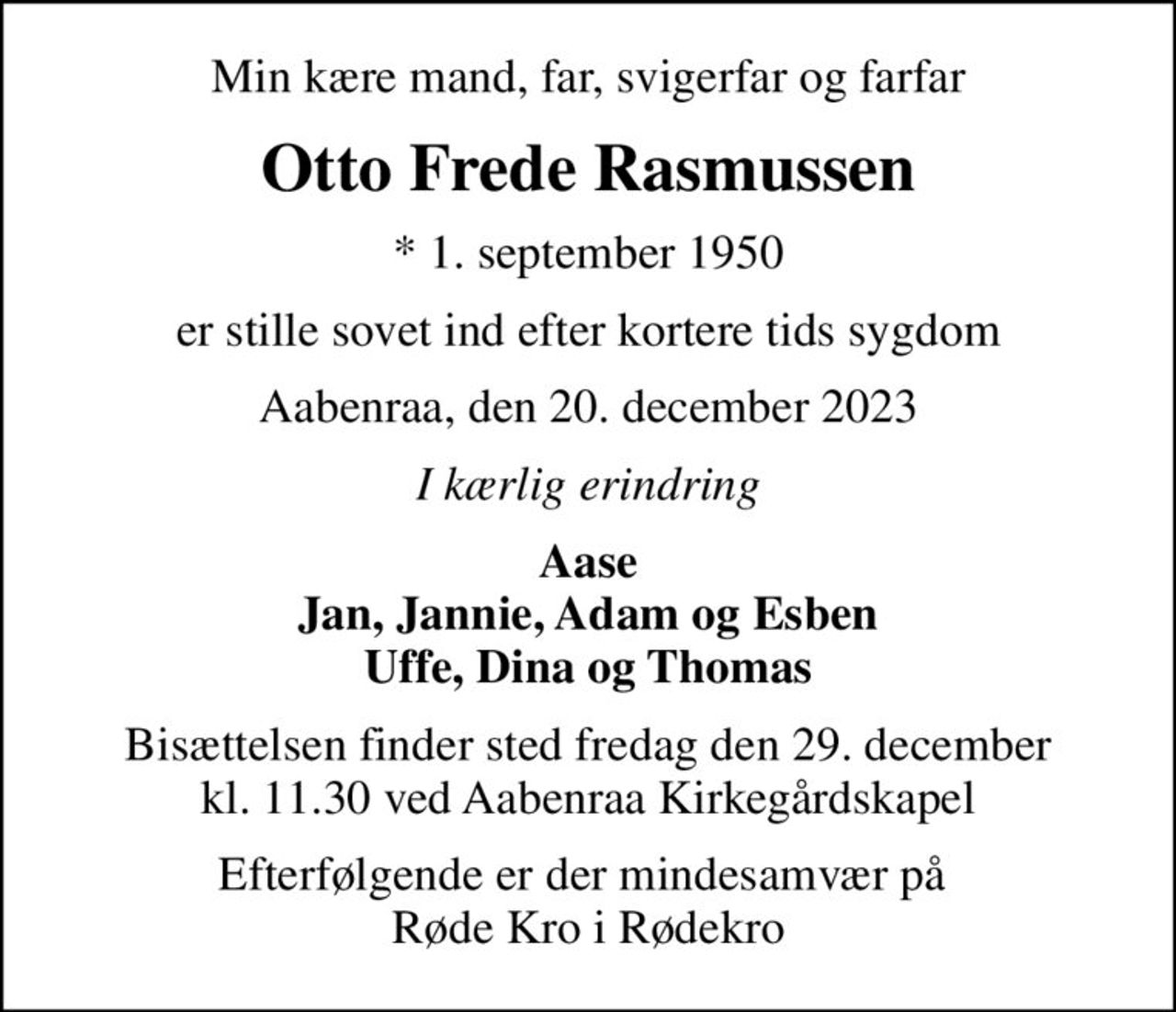 Otto Frede Rasmussen | Dødsannoncer i Danmark
