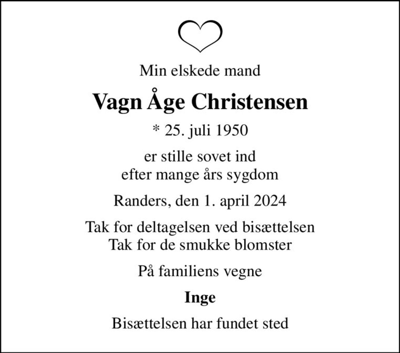 Vagn Åge Christensen | Dødsannoncer i Danmark