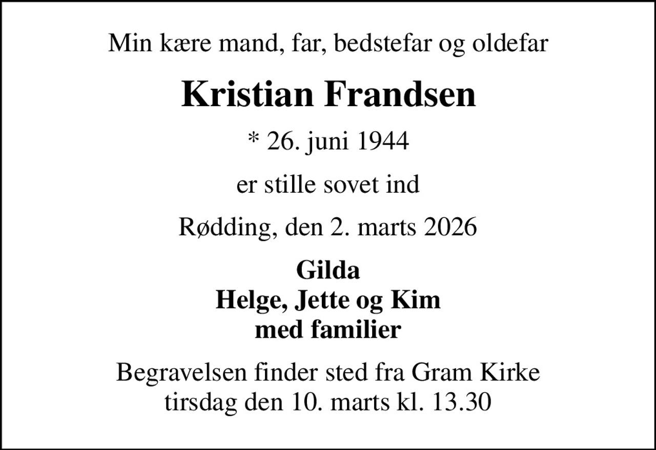 Kristian Frandsen | Danmarks største medie for mindesider og dødsannoncer
