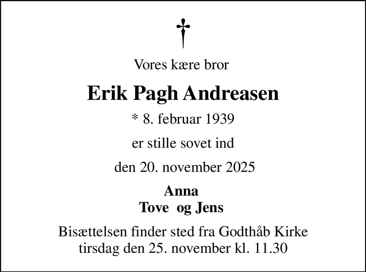 Erik Pagh Andreasen | Danmarks største medie for mindesider og dødsannoncer