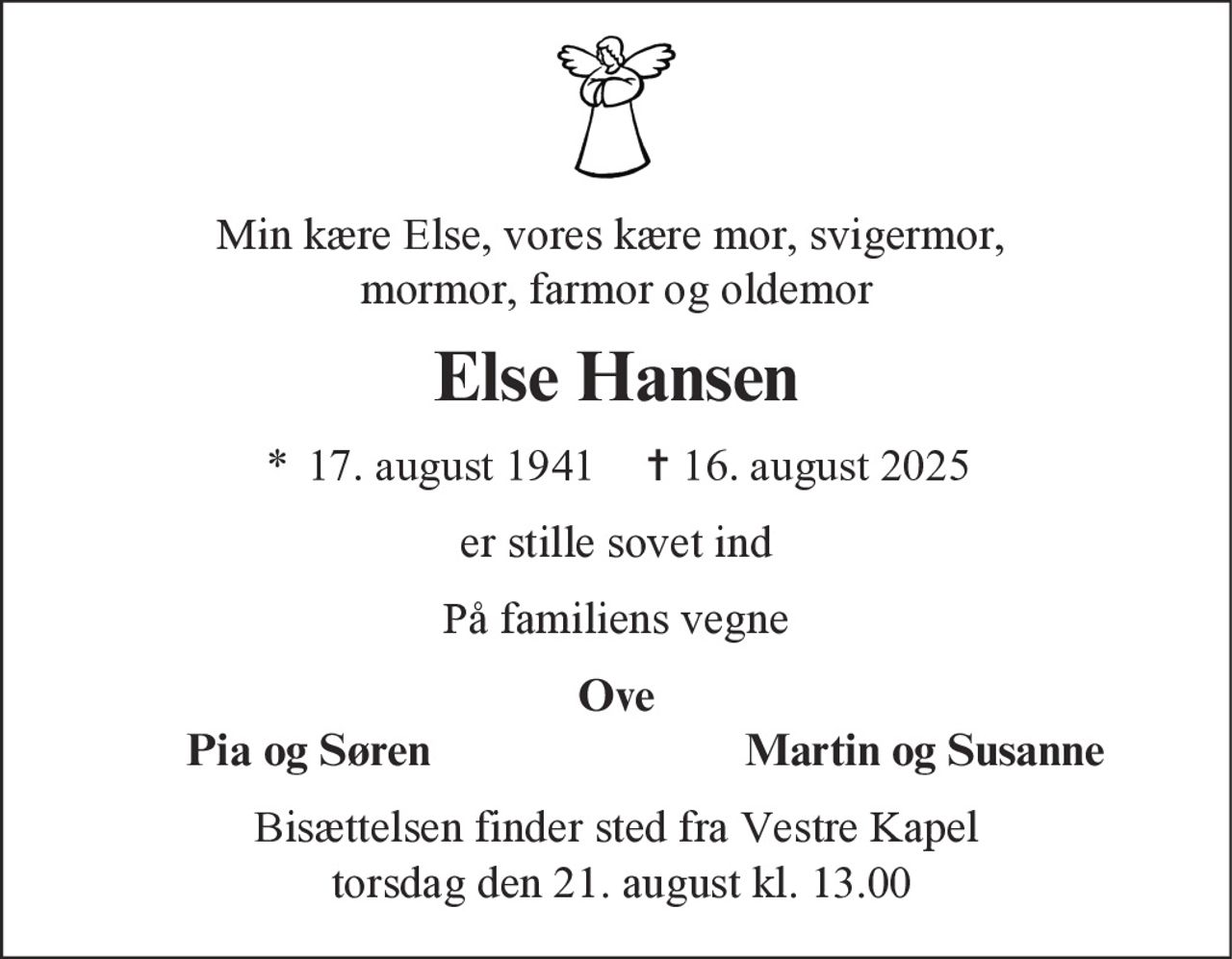 Else Hansen | Dødsannoncer i Danmark