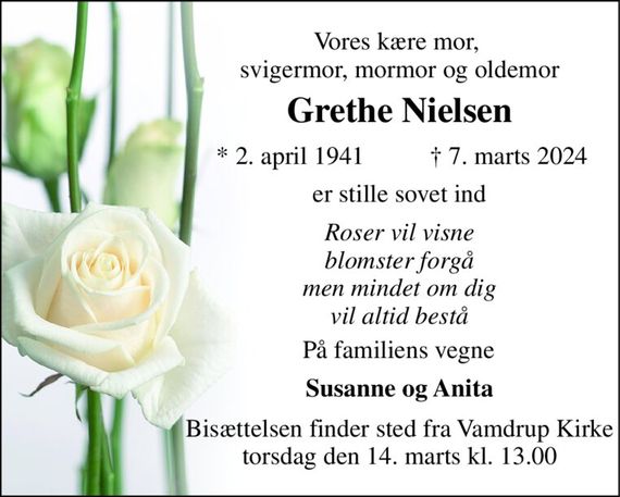 Grethe Ruth Nielsen | Dødsannoncer i Danmark