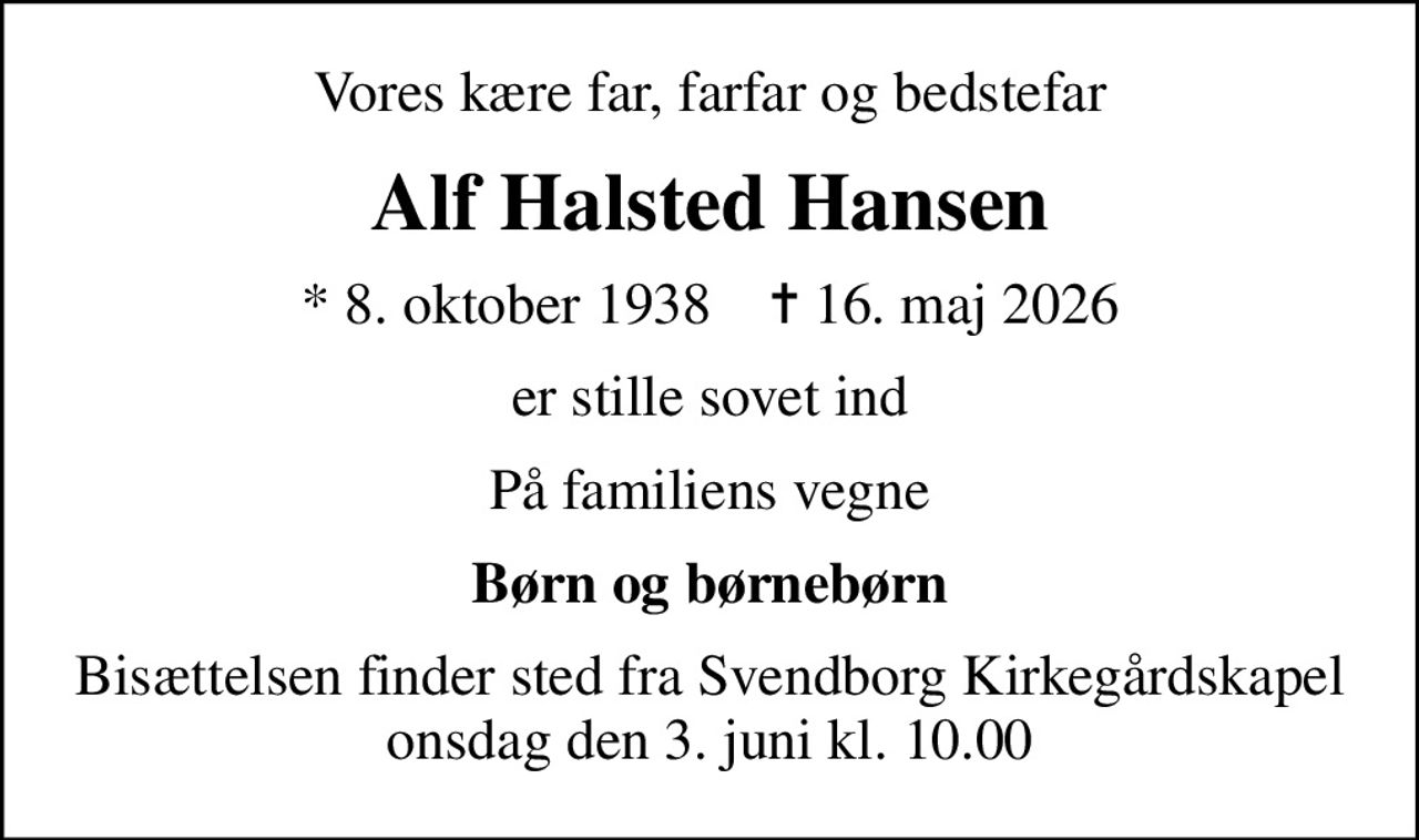 Alf Halsted Hansen | Danmarks største medie for mindesider og dødsannoncer