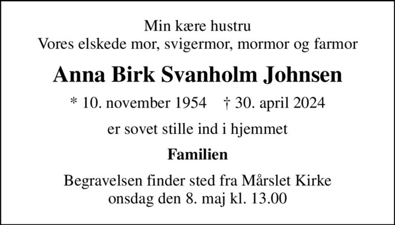 Anna Birk Svanholm Johnsen | Danmarks største medie for mindesider og ...