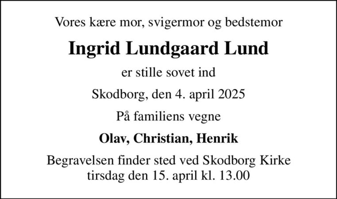 Ingrid Lundgaard Lund | Danmarks største medie for mindesider og ...