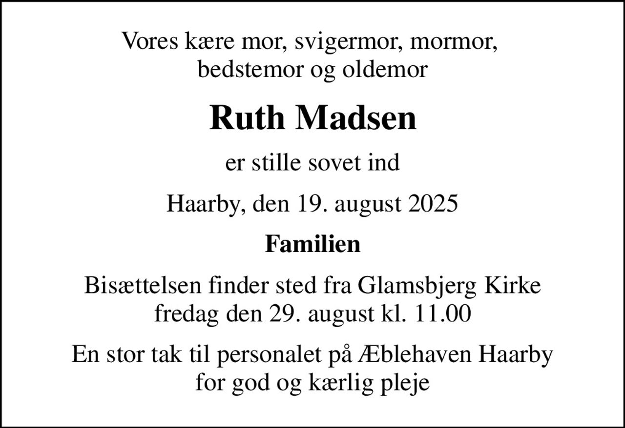 Ruth Sonja Rasmine Madsen | Danmarks største medie for mindesider og ...