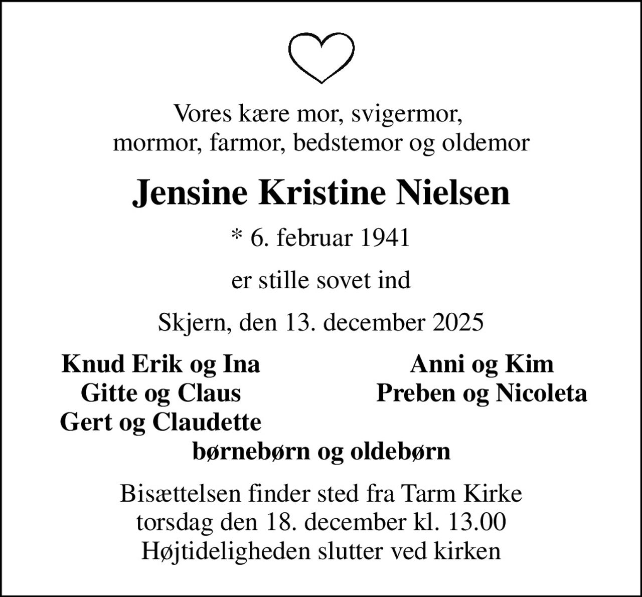 Jensine Kristine Nielsen | Danmarks største medie for mindesider og ...