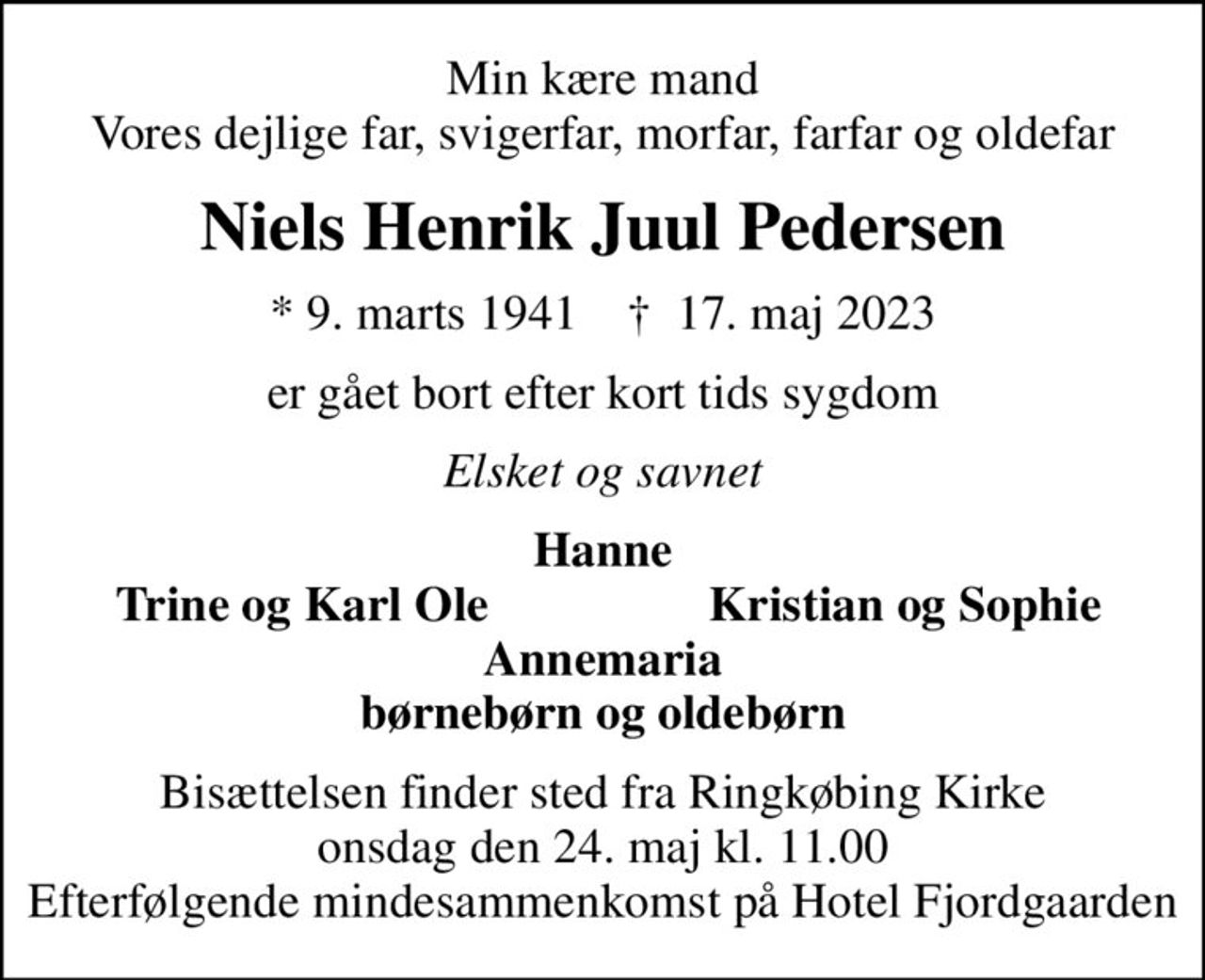 Niels Henrik Juul Pedersen | Dødsannoncer i Danmark