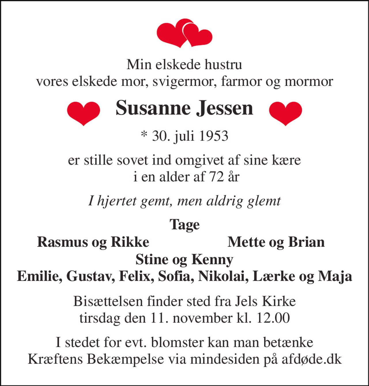 Susanne Jessen | Danmarks største medie for mindesider og dødsannoncer