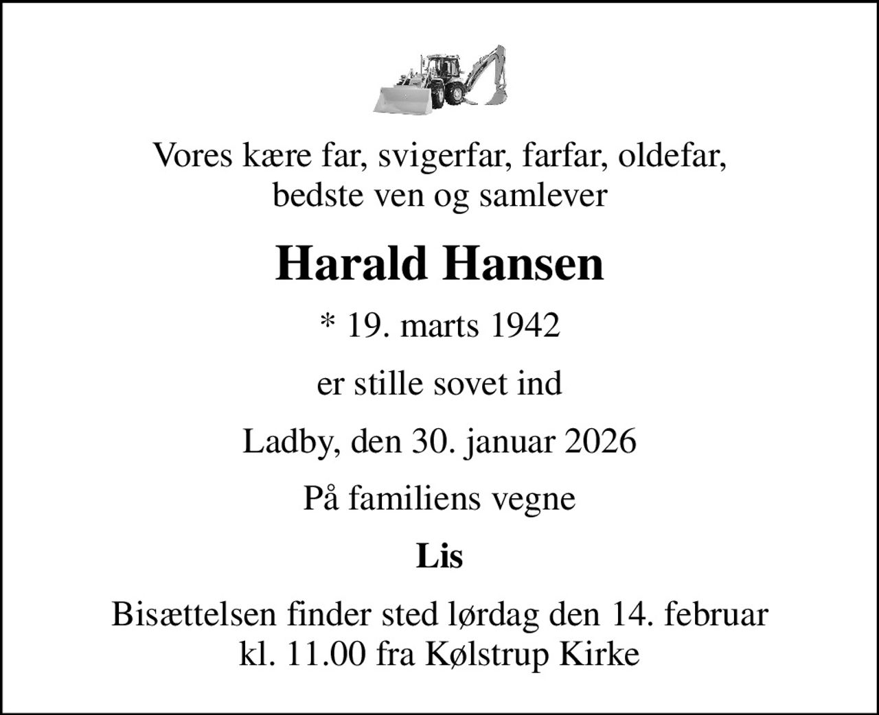 Jens Harald Hansen | Danmarks største medie for mindesider og dødsannoncer