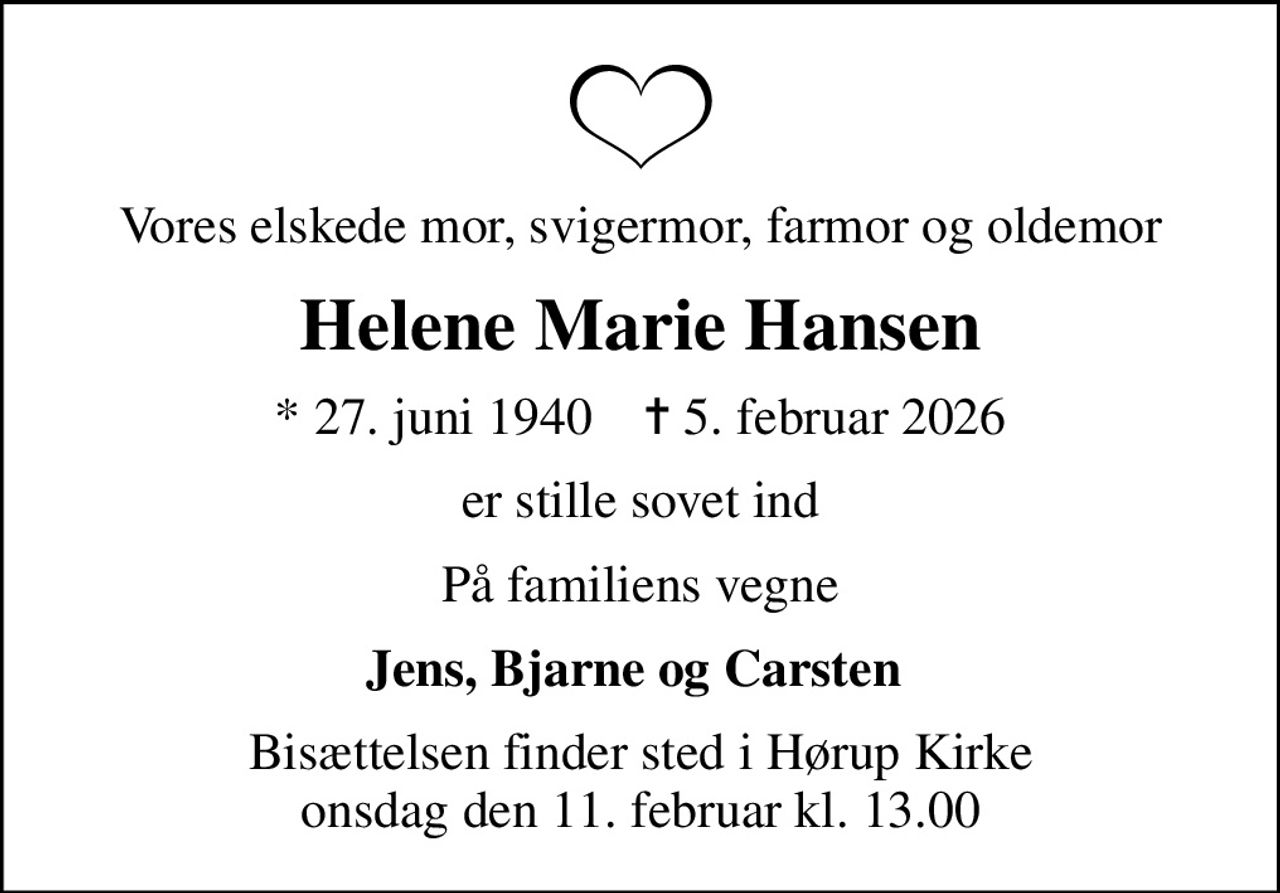 Helene Marie Hansen | Danmarks største medie for mindesider og dødsannoncer