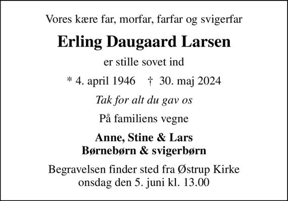 Erling Daugaard Larsen | Dødsannoncer i Danmark