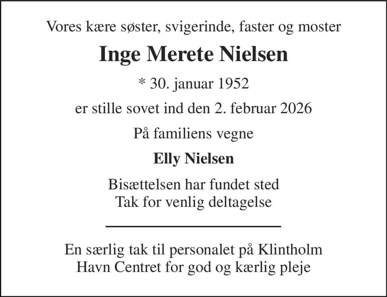 Inge Merete Nielsen | Danmarks største medie for mindesider og dødsannoncer