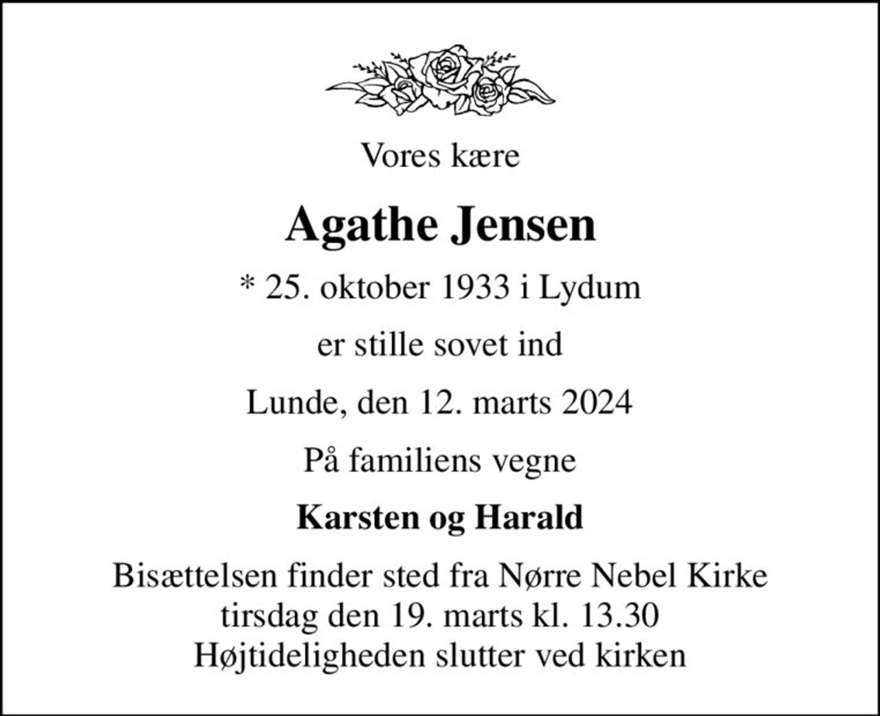 Agathe Jensen | Danmarks største medie for mindesider og dødsannoncer