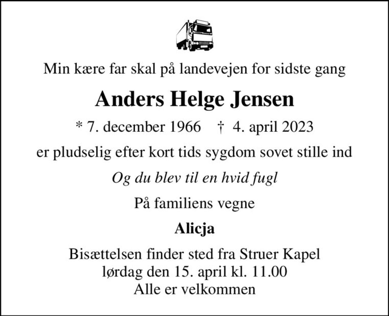 Anders Helge Jensen | Danmarks største medie for mindesider og dødsannoncer