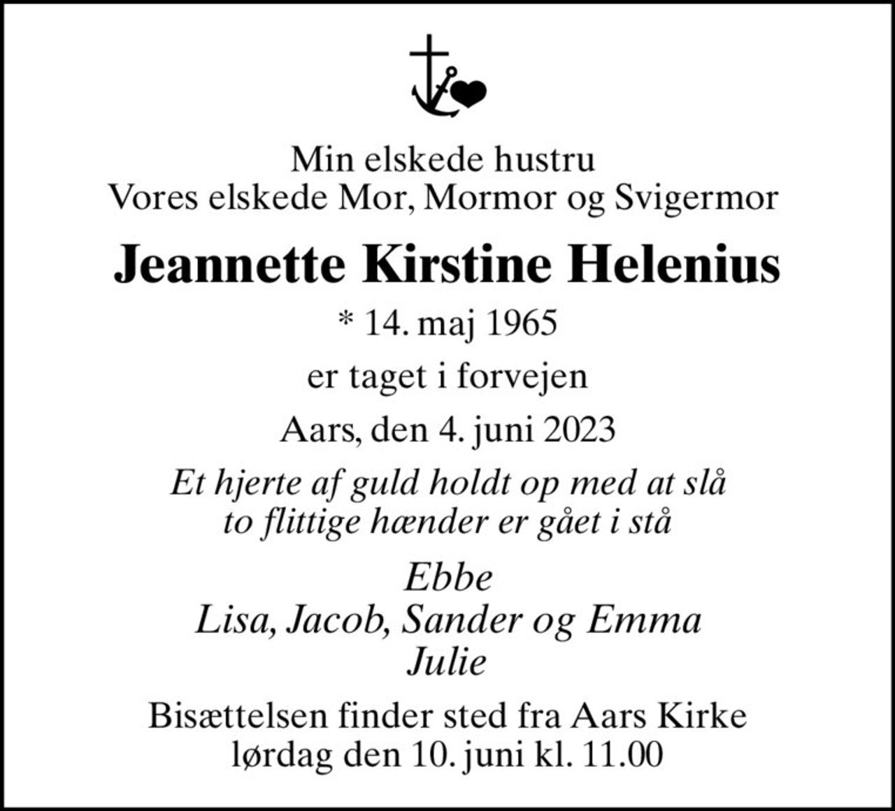 Jeannette Kirstine Helenius | Danmarks største medie for mindesider og ...