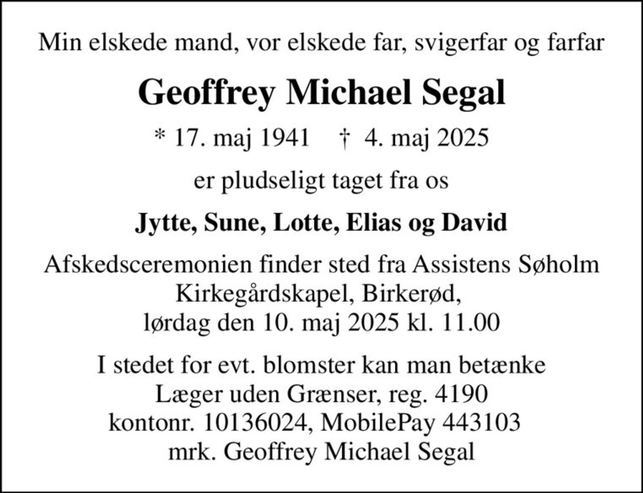 Geoffrey Michael Segal | Danmarks største medie for mindesider og ...