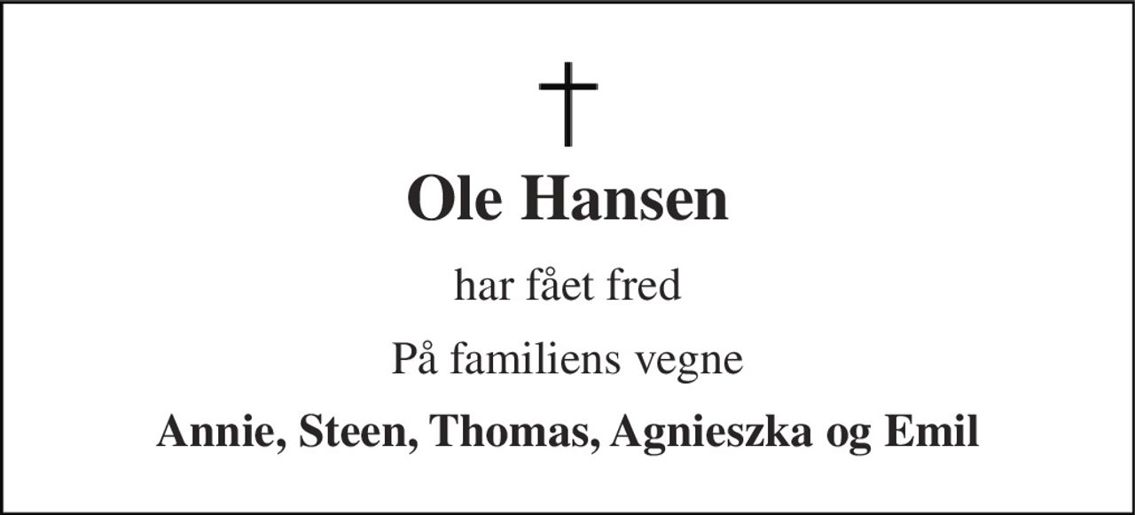 Ole Hansen | Danmarks største medie for mindesider og dødsannoncer