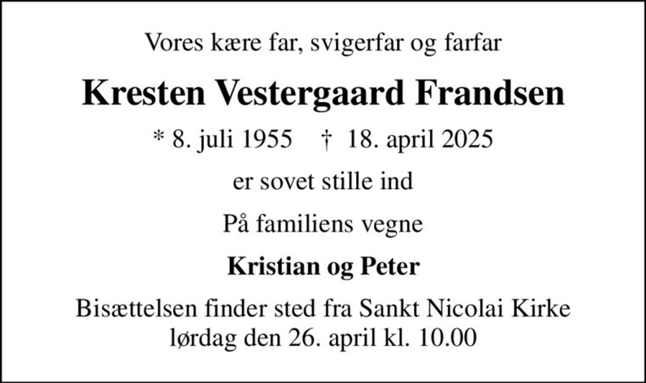 Kresten Vestergaard Frandsen | Danmarks største medie for mindesider og ...