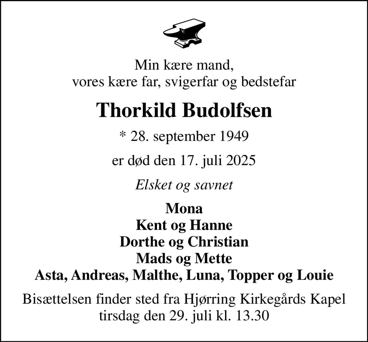 Thorkild Budolfsen | Danmarks største medie for mindesider og dødsannoncer