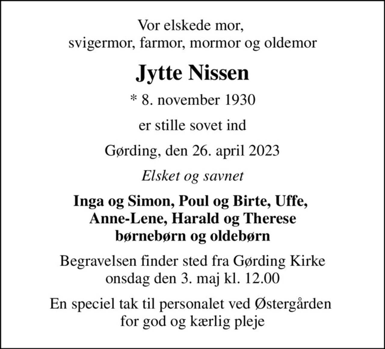 Jytte Nissen | Danmarks største medie for mindesider og dødsannoncer