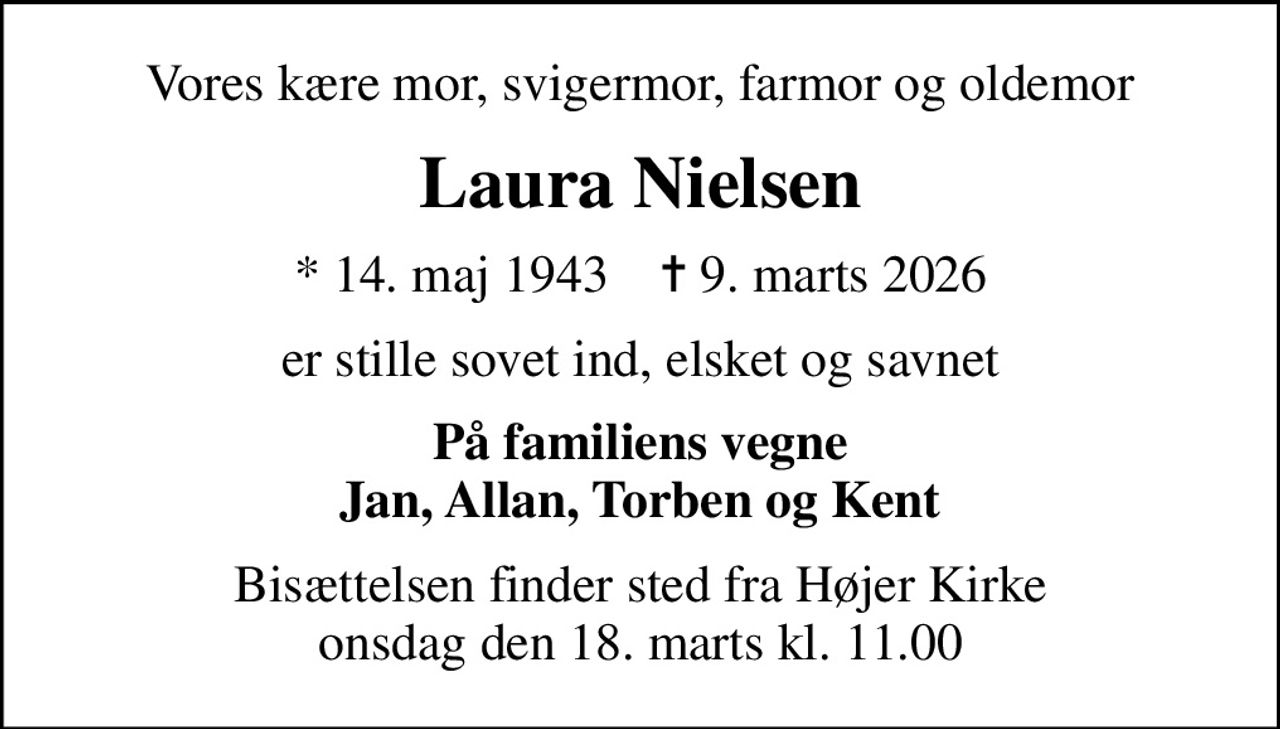 Laura Nielsen | Danmarks største medie for mindesider og dødsannoncer