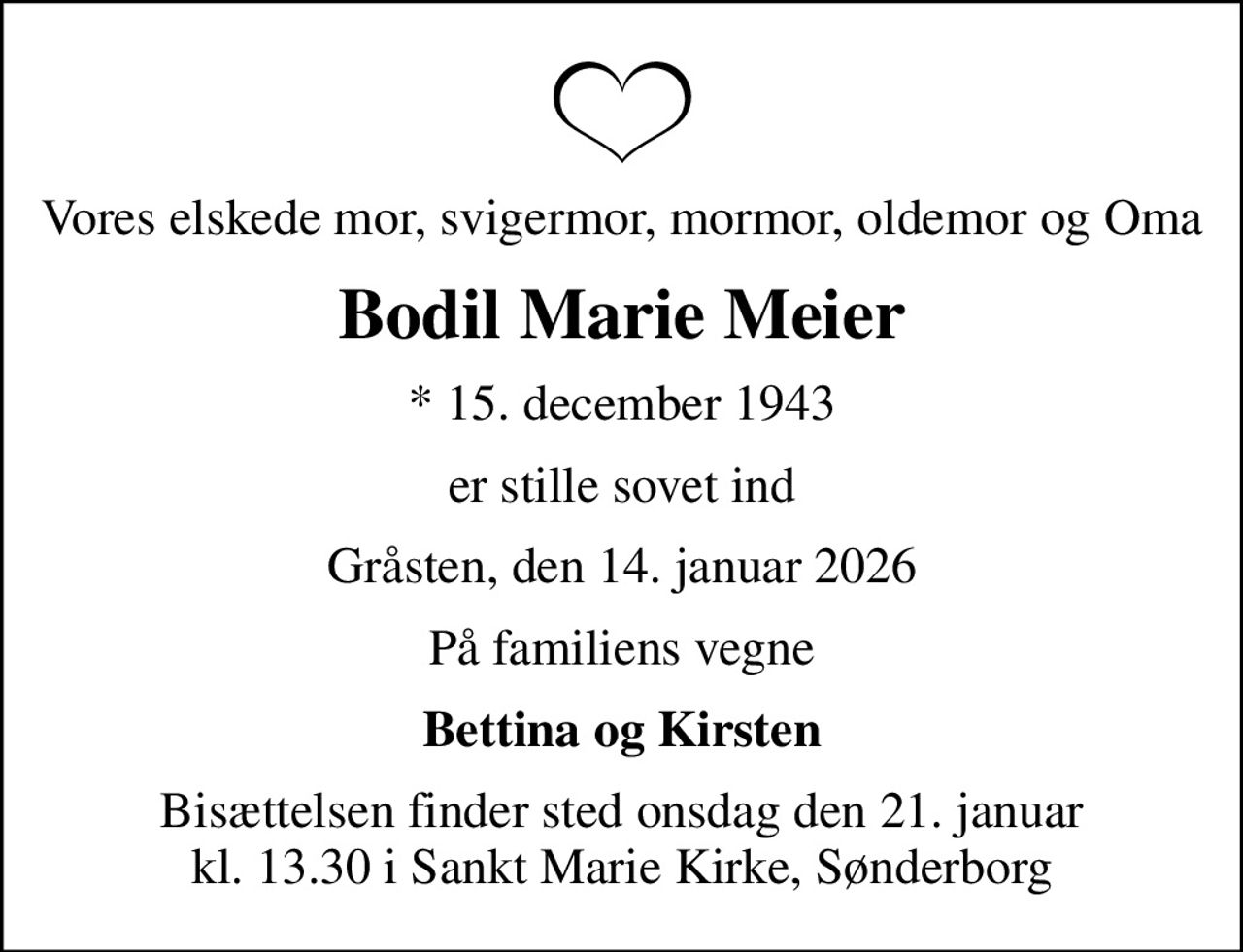 Bodil Marie Meier | Danmarks største medie for mindesider og dødsannoncer