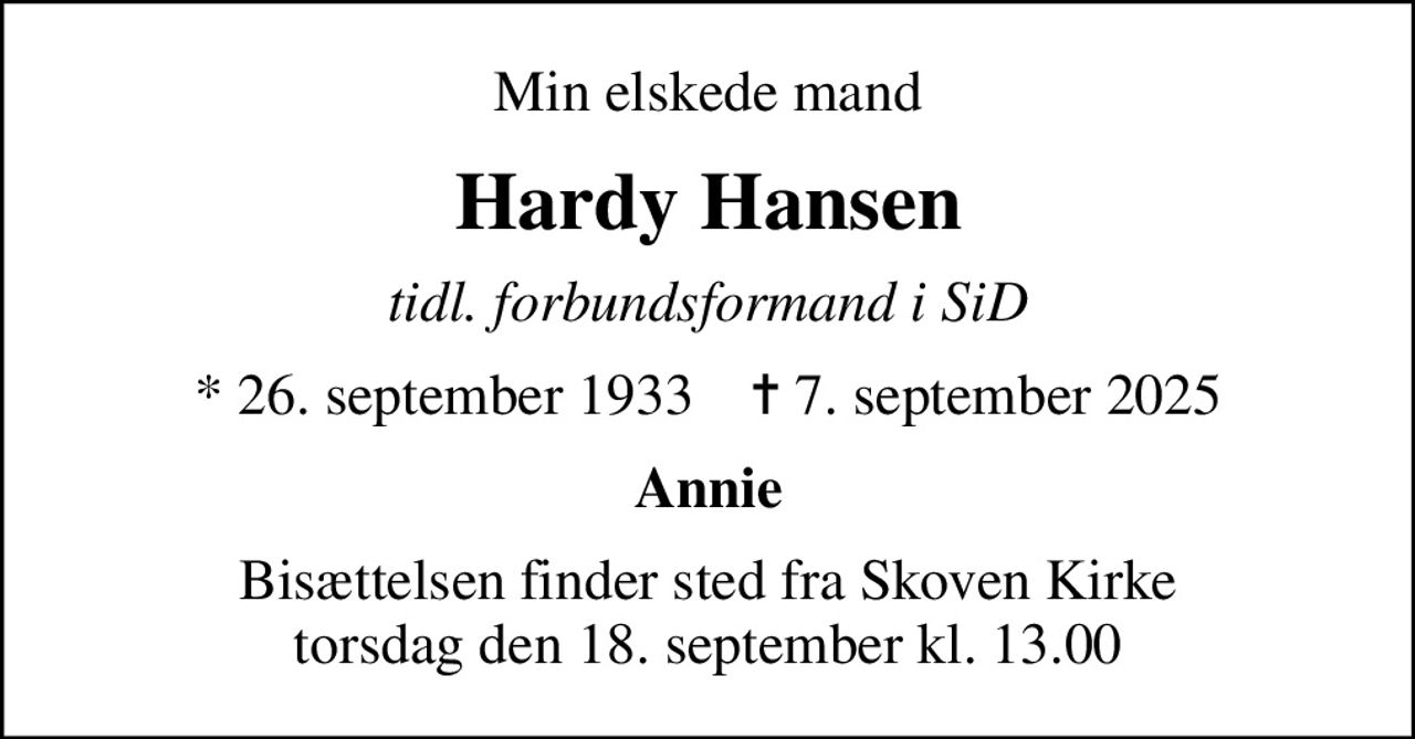 Hardy Hansen | Dødsannoncer i Danmark