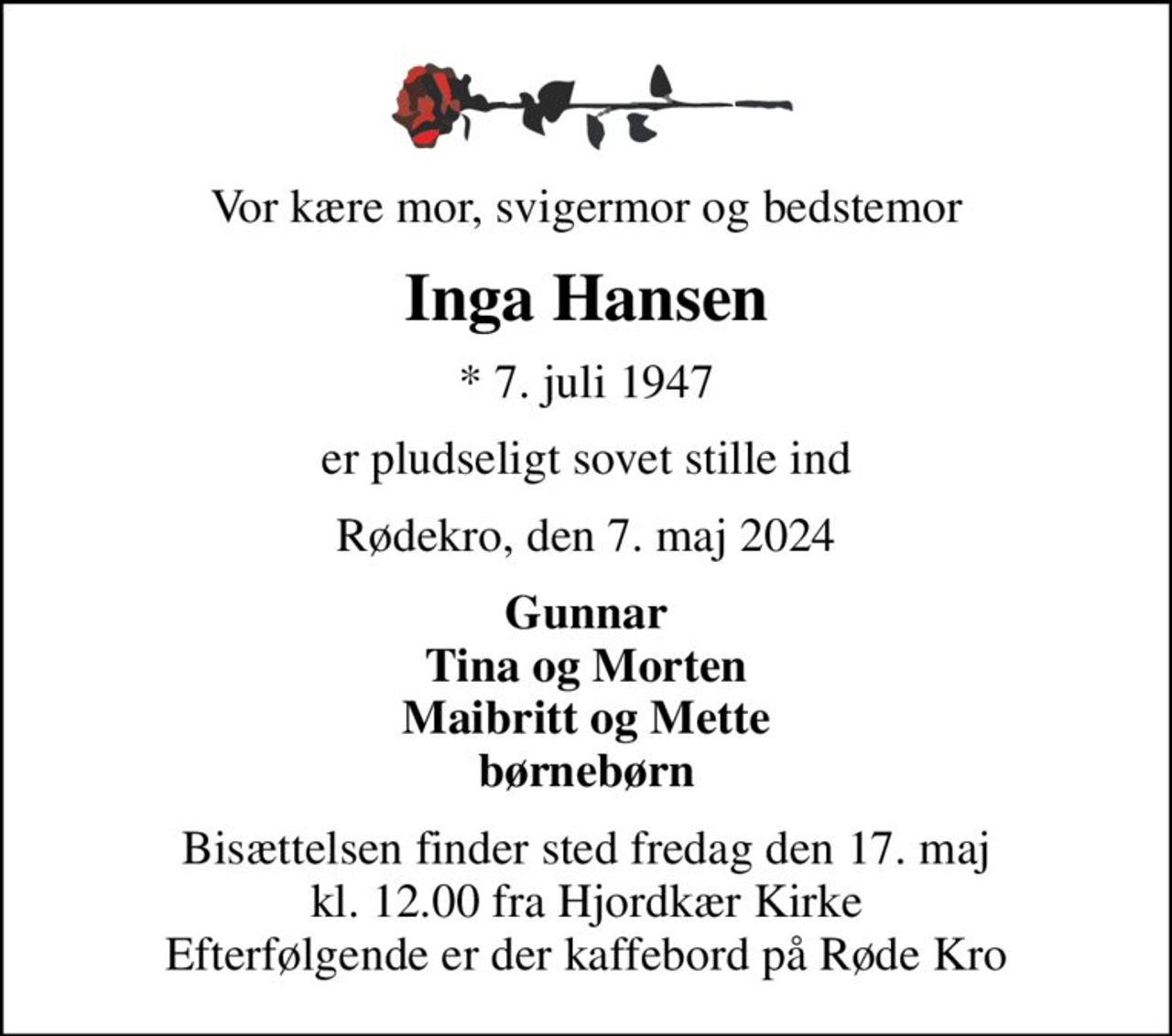 Inga Hansen | Danmarks største medie for mindesider og dødsannoncer