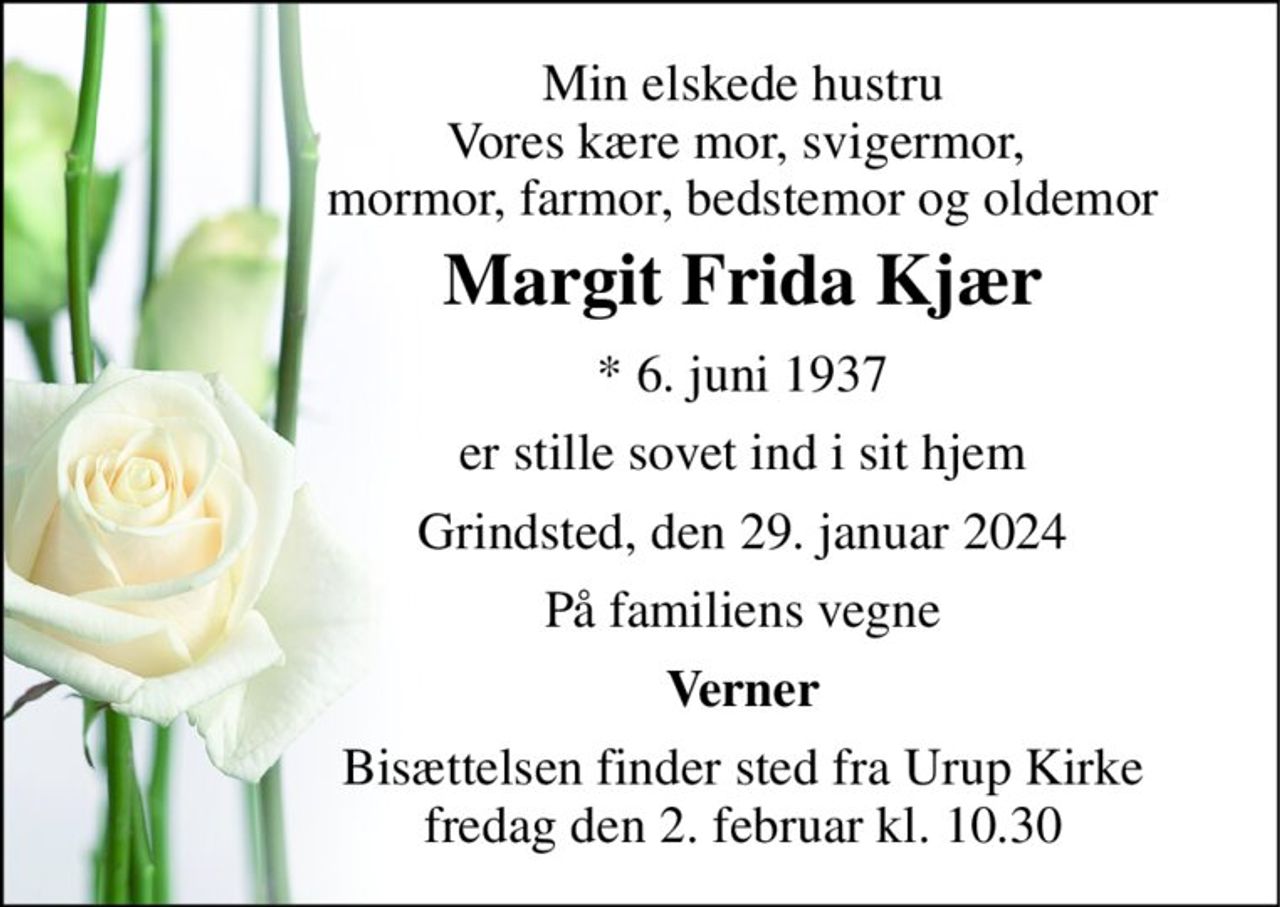 Margit Frida Kjær | Dødsannoncer i Danmark