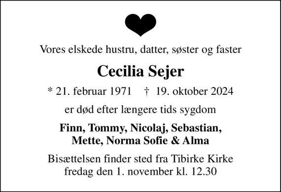 Cecilia Sejer | Dødsannoncer i Danmark