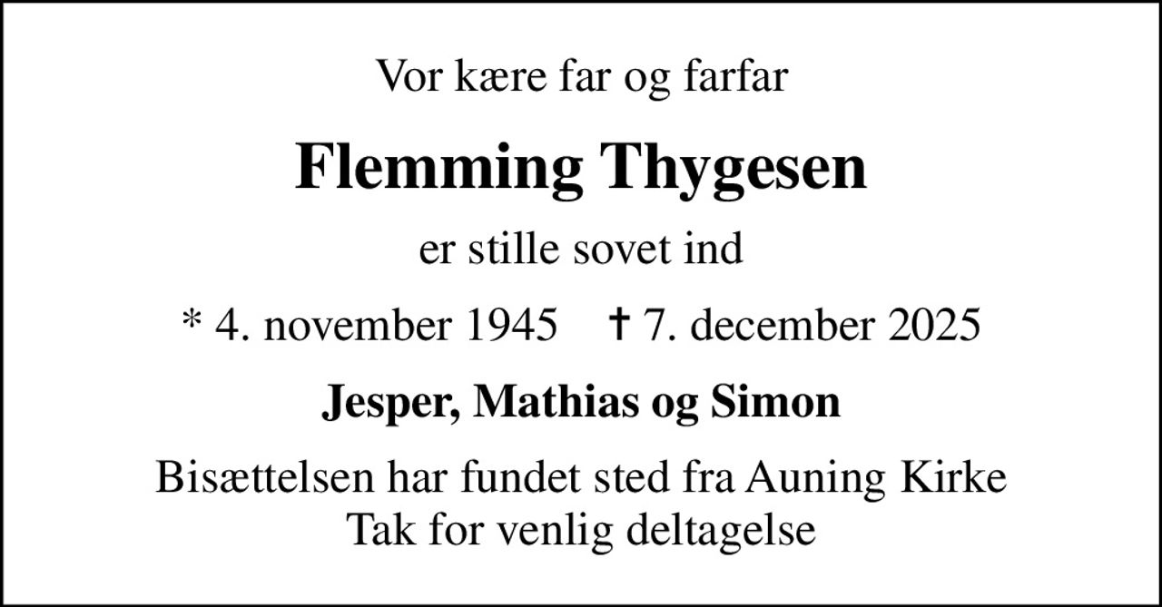 Flemming Thygesen | Danmarks største medie for mindesider og dødsannoncer