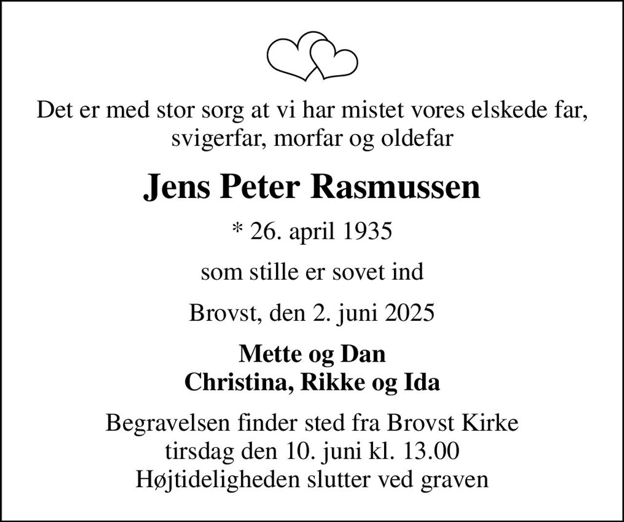 Jens Peter Rasmussen | Dødsannoncer i Danmark