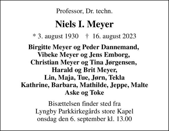 Niels Ivan Meyer | Dødsannoncer i Danmark