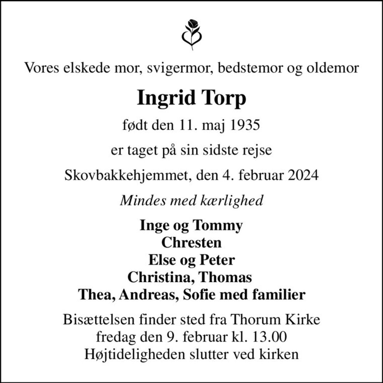 Ingrid Torp | Danmarks største medie for mindesider og dødsannoncer