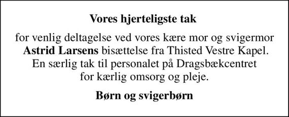 Astrid Larsen | Dødsannoncer i Danmark